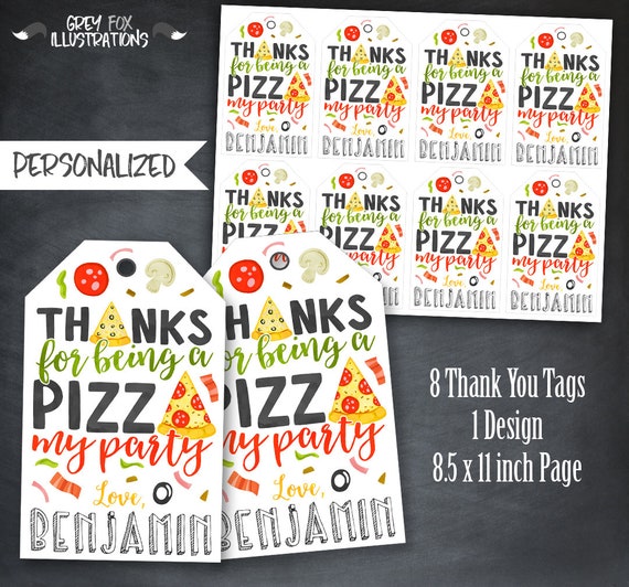 Pizza Party Thank You Tags, Pizza Thank You Tags, Pizza Birthday Favors ...