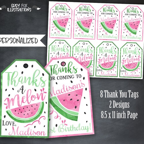 Watermelon Thank You Tags Instant Download Watermelon Thank | Etsy