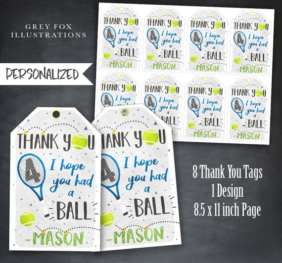 Tennis Thank You Tags, Tennis Favors, Tennis Party, Tennis Birthday ...