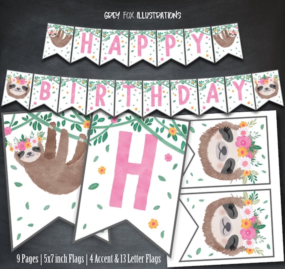 Sloth Birthday Banner, Sloth Party Banner, Sloth Party, Sloth ...