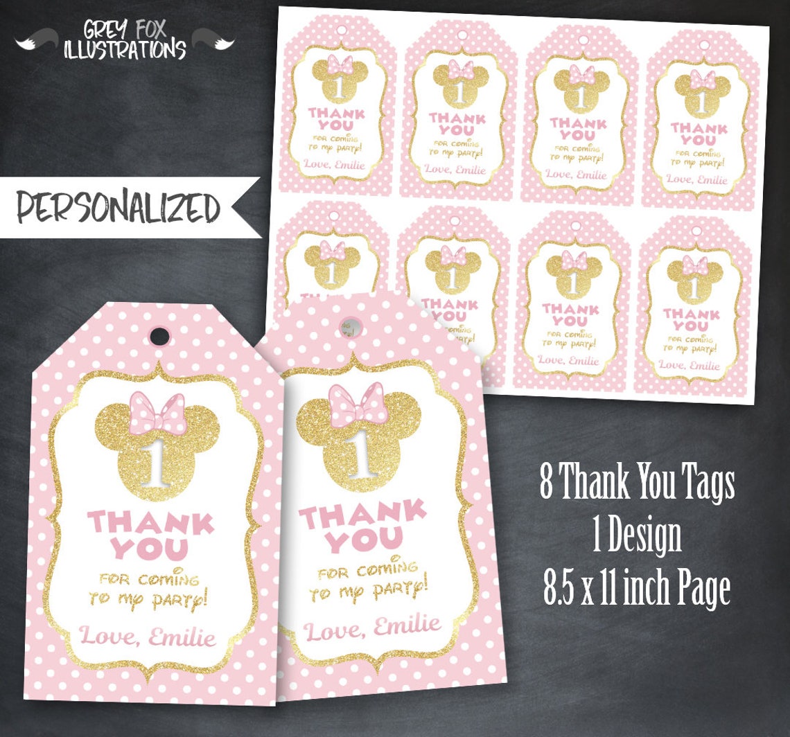 Minnie Mouse Thank You Tags Minnie Mouse Favors Pink and - Etsy
