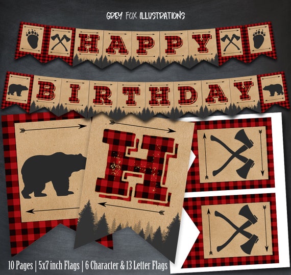 Lumberjack Banner, Lumberjack Birthday Banner, Printable Banner, Happy ...