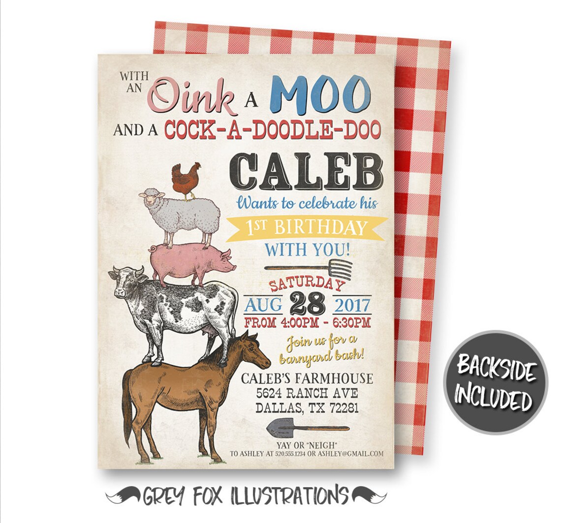 Farm Invitation Farm Animals Invitation Barnyard Invitation - Etsy