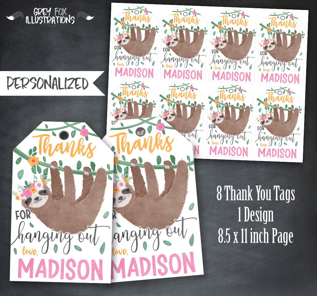 Sloth Thank You Tags Sloth Thank You Tags Sloth Birthday - Etsy