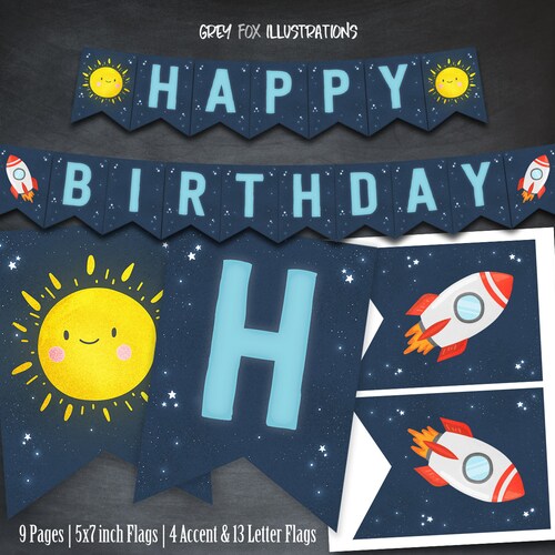 Space Birthday Decoration EDITABLE Printable Banner Happy - Etsy