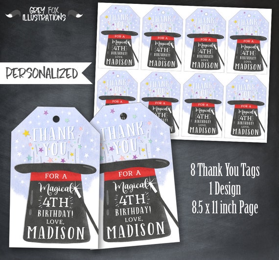 Magic Show Thank You Tags, Magician Thank You Tags, Magical Birthday ...