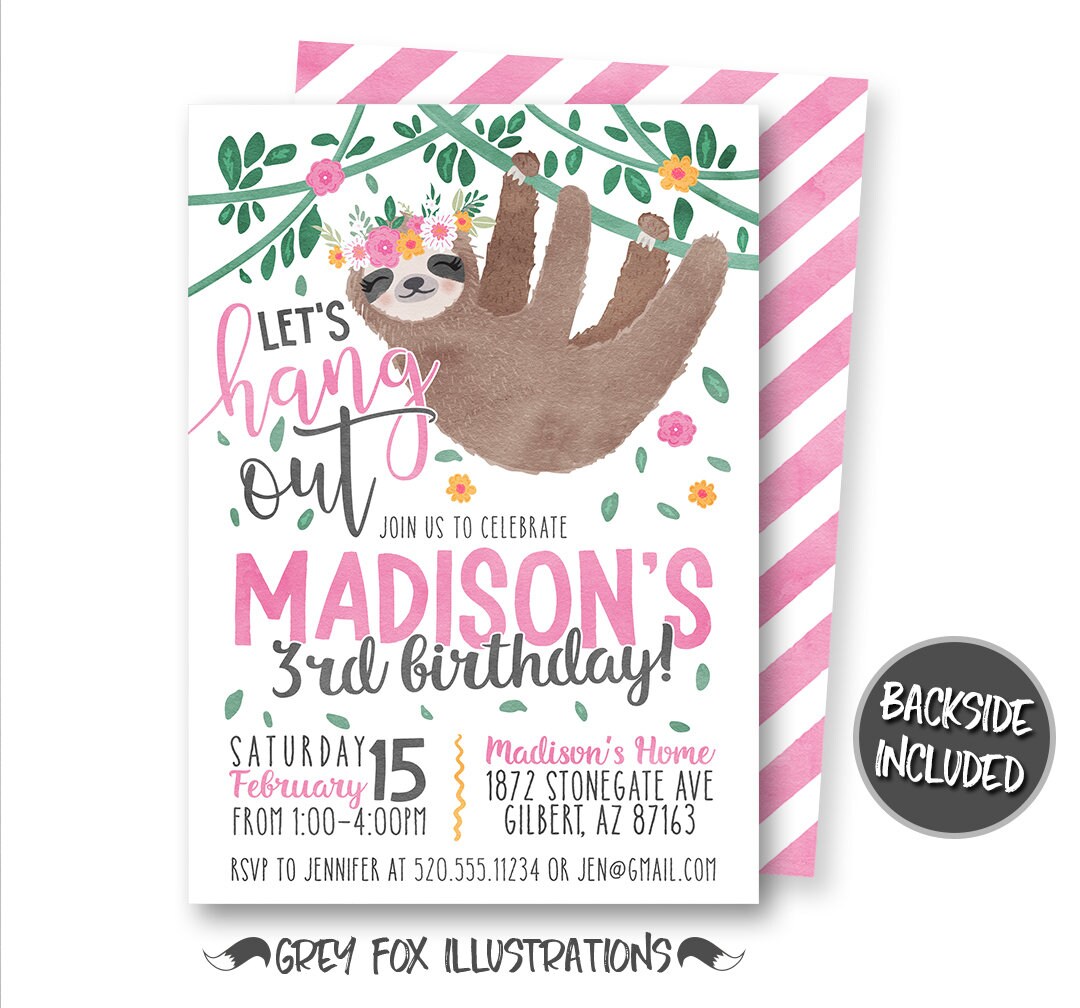 Sloth Invitation Sloth Birthday Invitation Sloth - Etsy