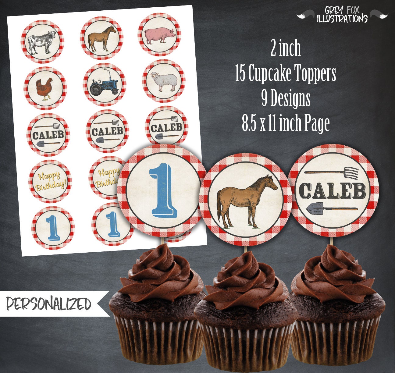 Farm Animals Cupcake Toppers Farm Animals Favors Farm - Etsy
