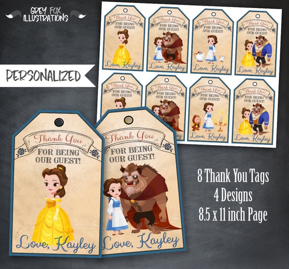 Beauty and The Beast Thank You Tags, Belle Thank You Tags, Favors, Tags ...