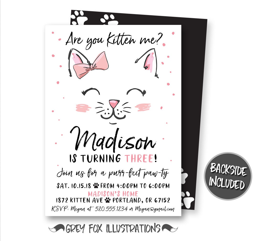 Kitten Invitation Cat Invitation Kitty Invitations Kitten - Etsy