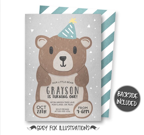 Little Bear Invitation, Bear Invitation, Baby Bear Invitation, Bear ...
