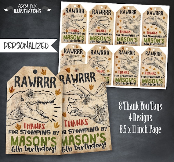 Dinosaur Thank You Tags, Dinosaur Favors, Cute Dinosaur Tags, Dinosaur ...