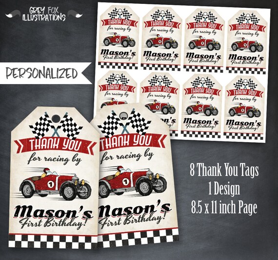 Race Car Thank You Tags, Race Car Favors, Racing Thank You Tags, Red Car Tags, Speedway Tags ...