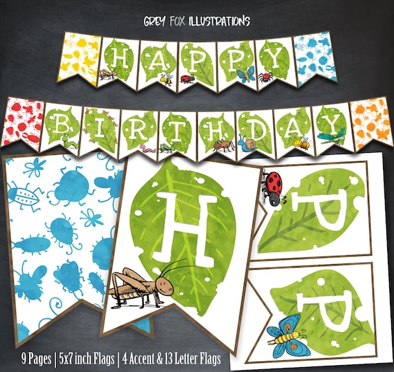 Bug Birthday Banner, Insect Banner, Bugs Happy Birthday Banner ...