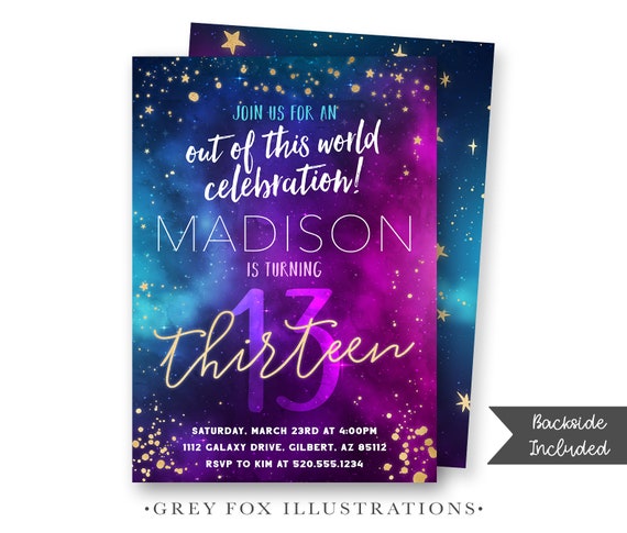 Galaxy Birthday Invitation, Space Birthday Invitation, Galaxy Colors ...