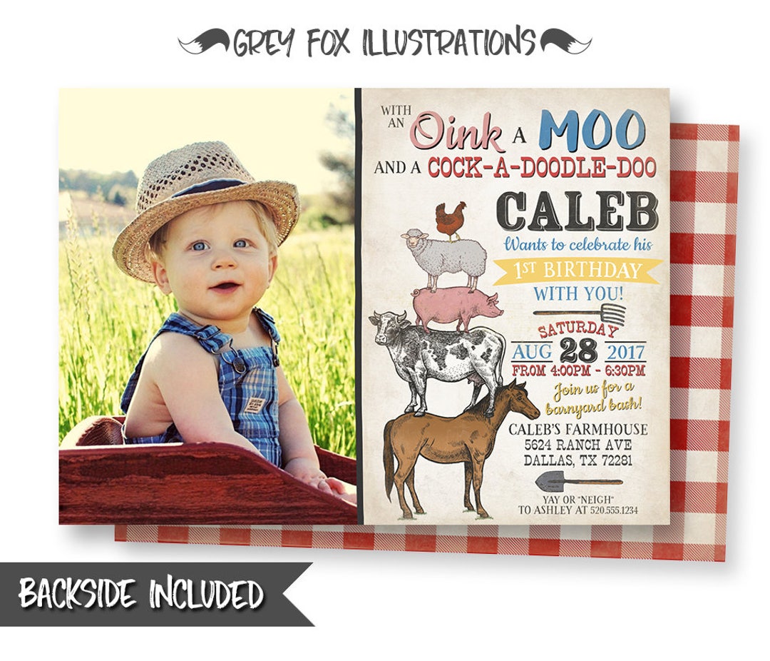Farm Picture Invitation Farm Animals Invitation Barnyard - Etsy