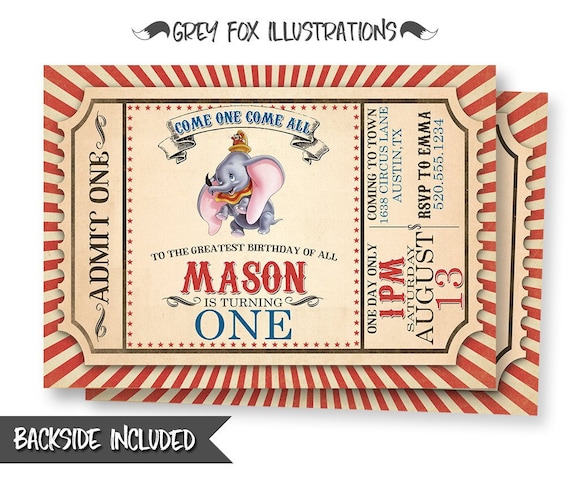Dumbo Birthday Invitation, Dumbo Invitation, Dumbo Invitations, Dumbo ...