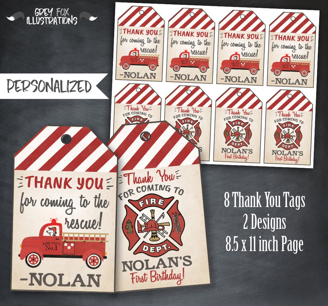 Fire Truck Thank You Tags Fire Truck Firefighter Tags Fire - Etsy