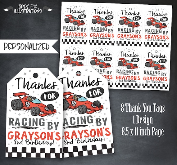 Race Car Thank You Tags, Race Car Favors, Racing Thank You Tags, Red Car Tags, Speedway Tags ...