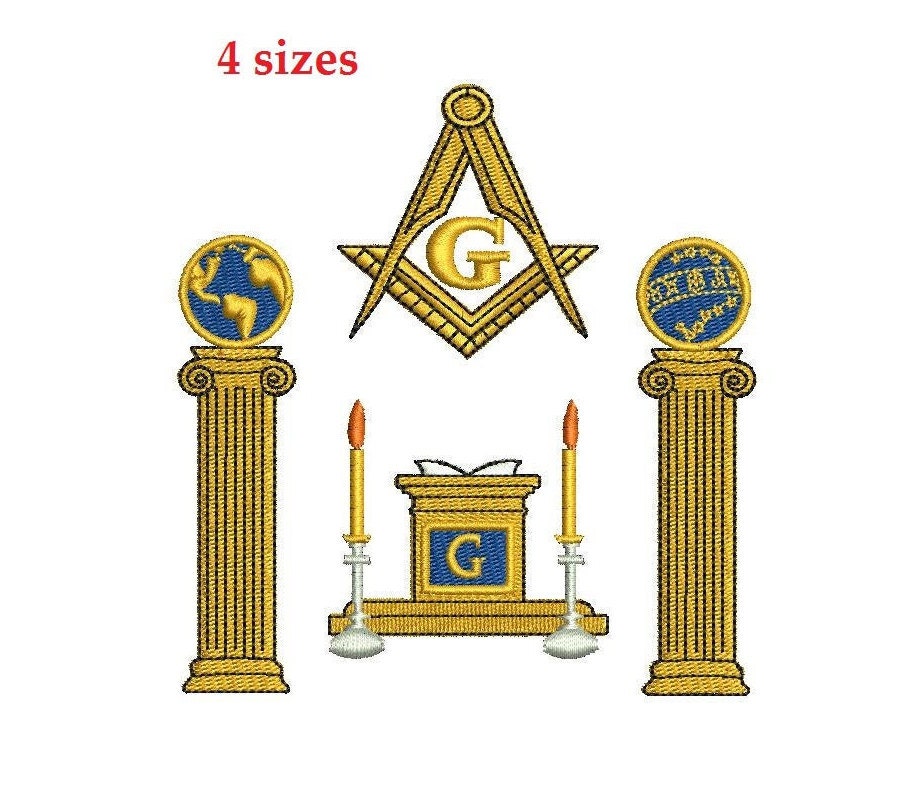 Masonic Compass Altar Pillars 4sizes Digitized Filled Machine ...