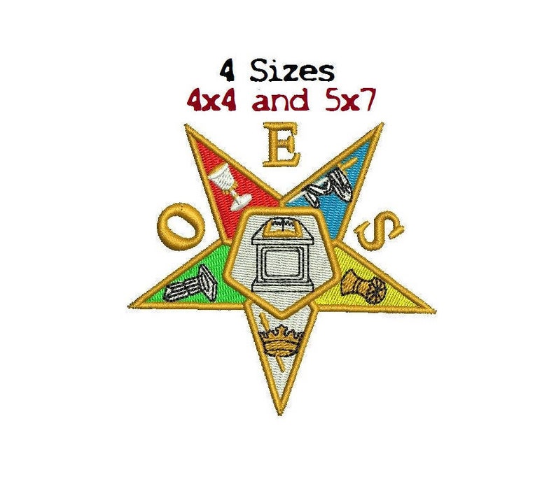 OES Eastern Star 4sizes Digitized Filled Machine Embroidery Design ...