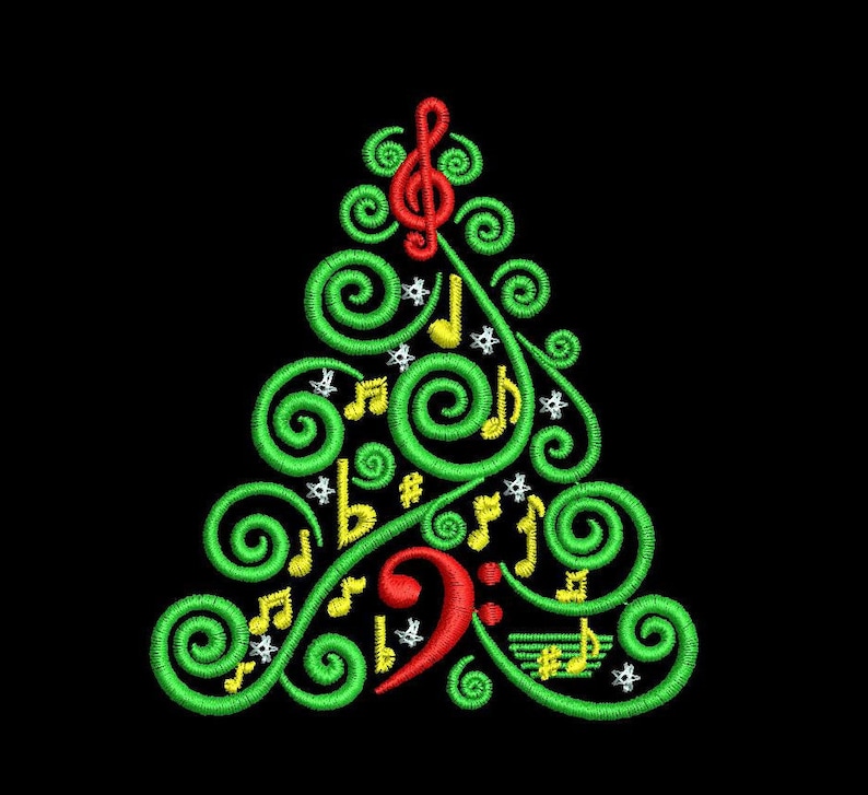 Christmas Tree With Music Notes 3 Sizes Digitized Filled - Etsy