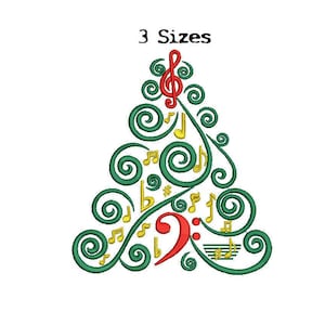 Christmas Tree With Music Notes 3 Sizes Digitized Filled Machine ...