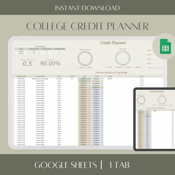 College Credit Spreadsheet - Etsy