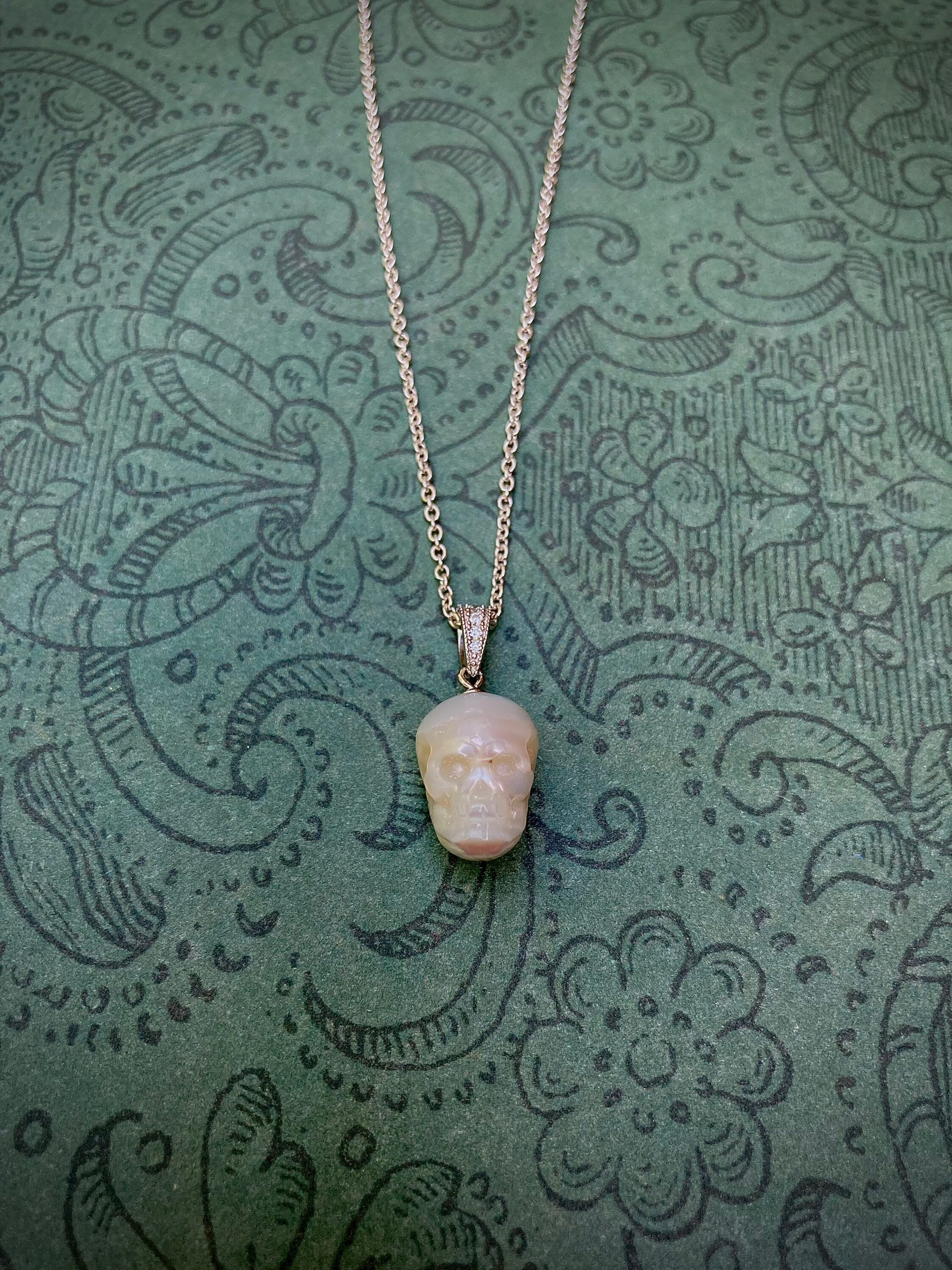 Pearl Skull Necklace, White Pearl Skull Necklace, Pearl Skull Pendant ...