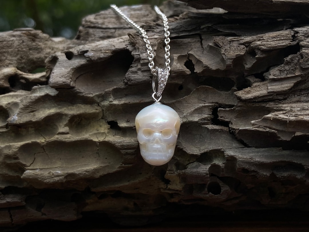 Pearl Skull Necklace, White Pearl Skull Necklace, Pearl Skull Pendant ...