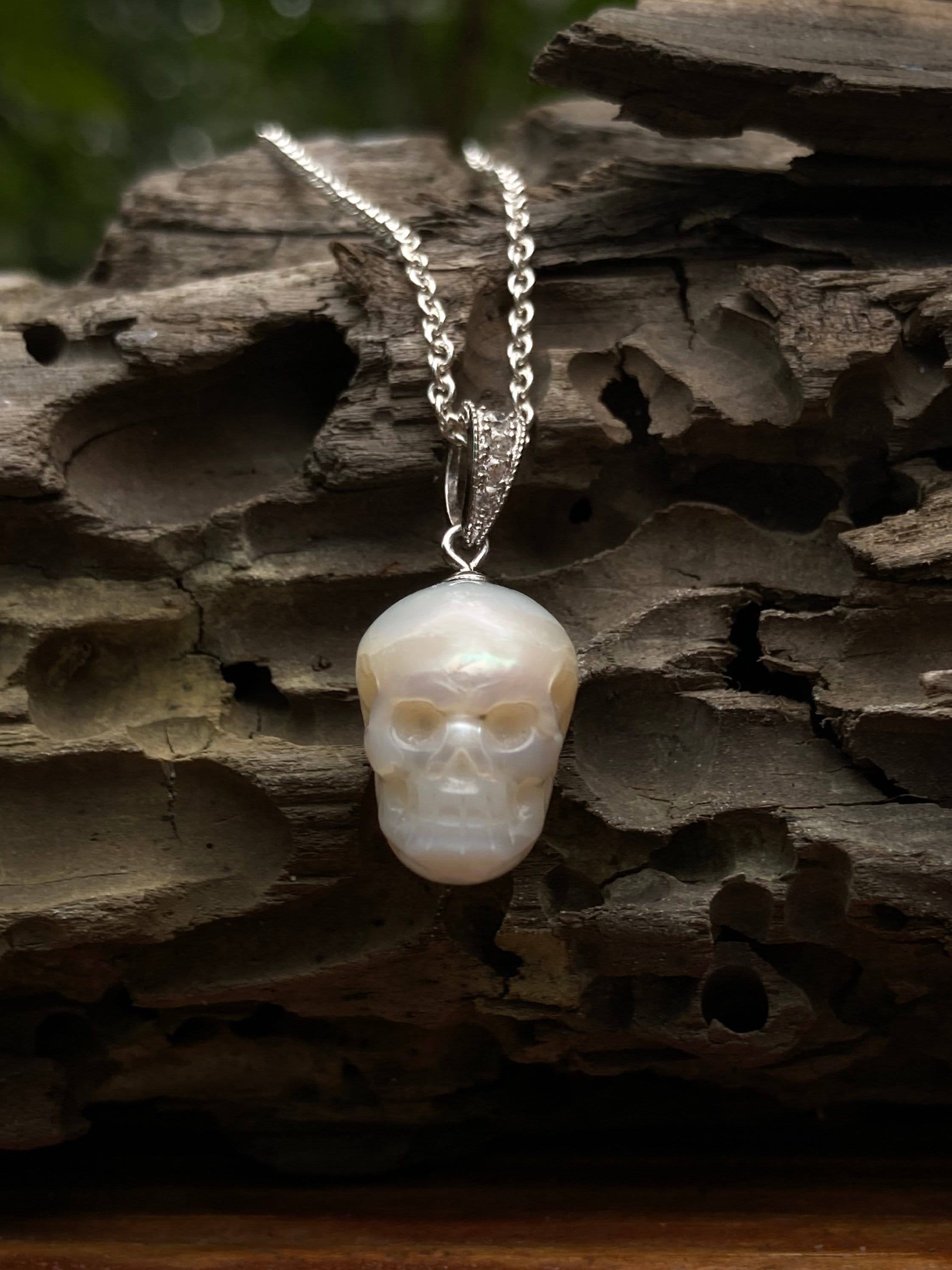 Pearl Skull Necklace, White Pearl Skull Necklace, Pearl Skull Pendant ...
