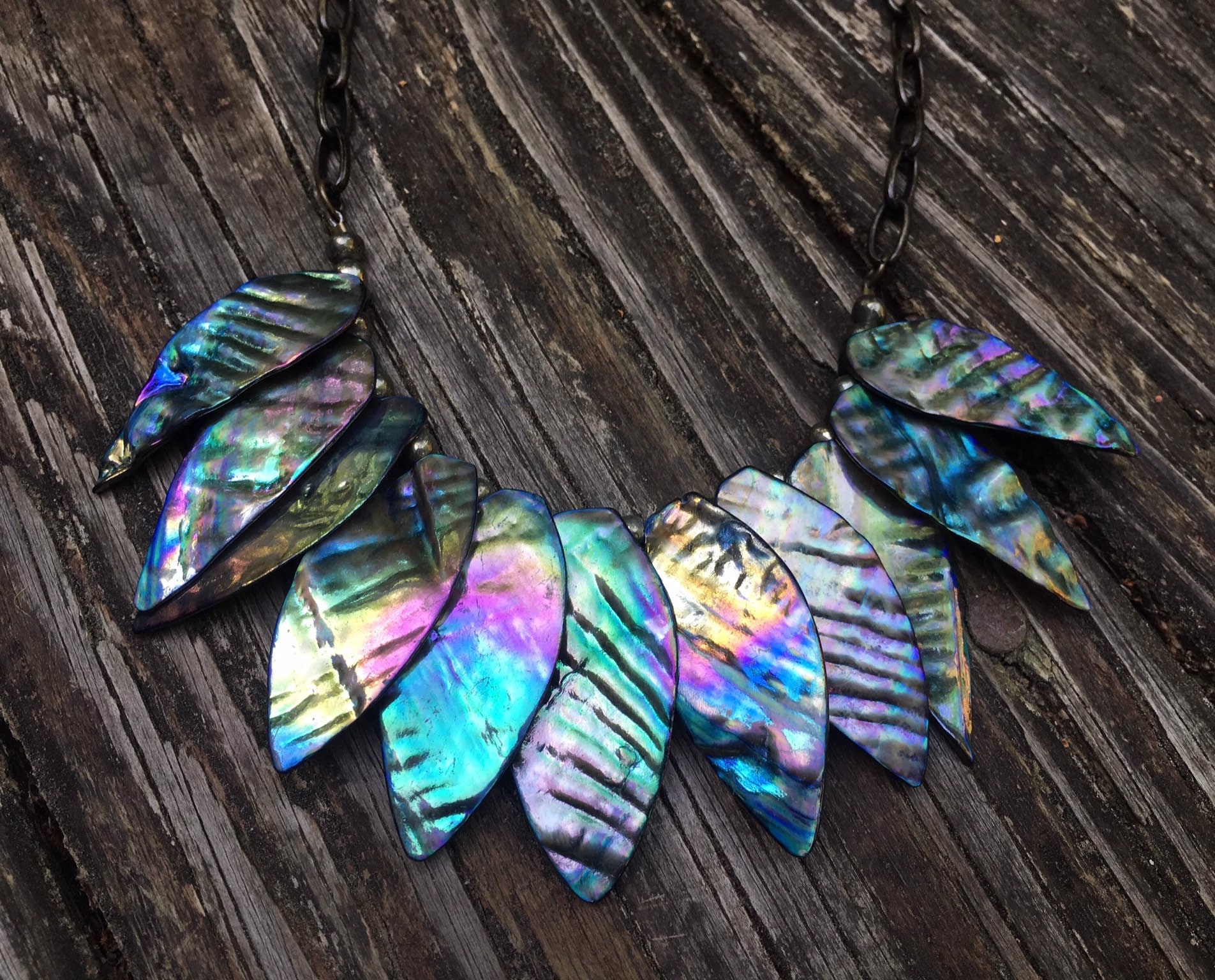 Mother of Pearl Feather Necklace Iridescent Statement - Etsy