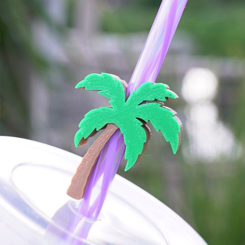 BLING Palm Tree Straw Topper Straw Buddy Straw Charm - Etsy