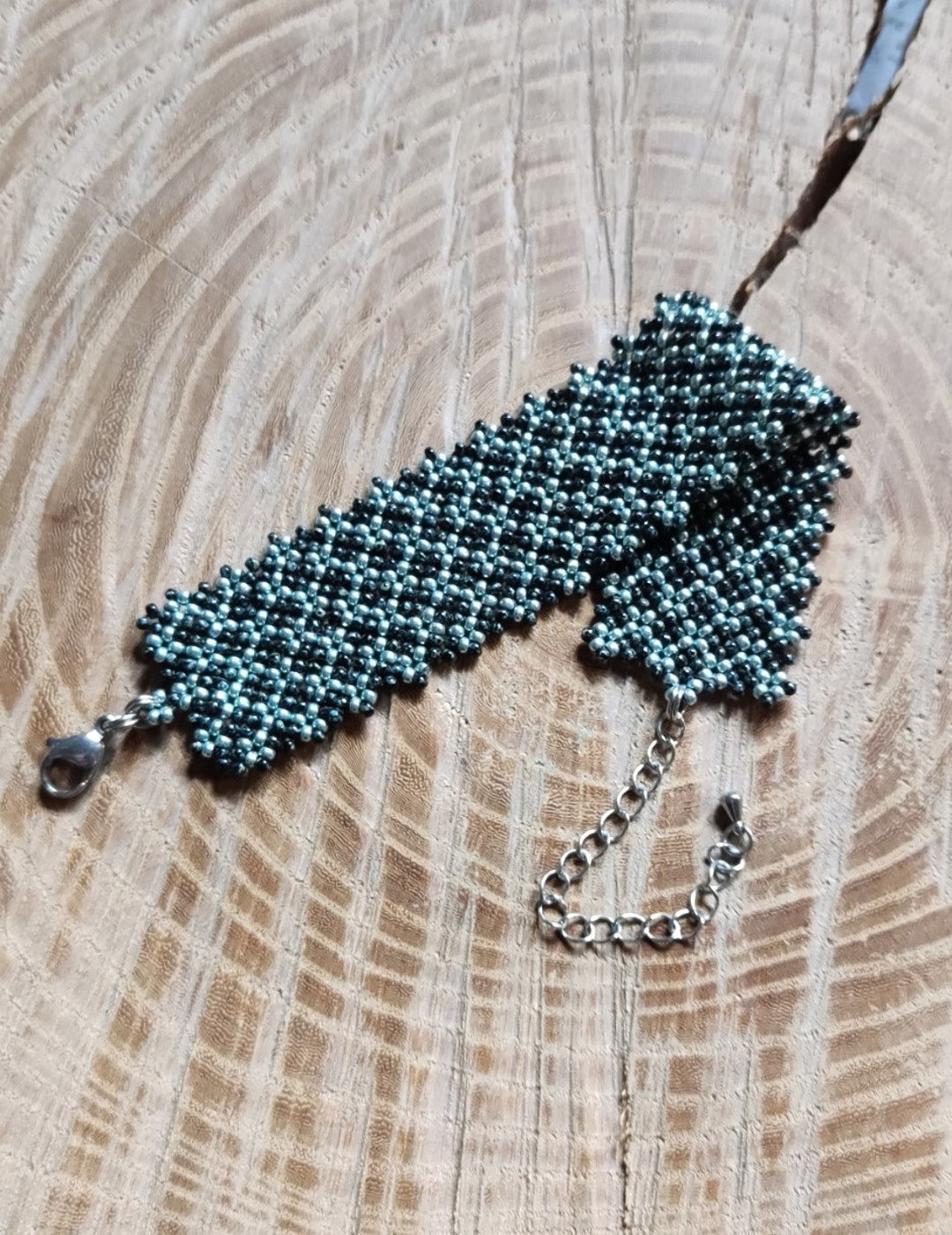 Miyuki Pondo Stitch Pearl Bracelet Green/black - Etsy