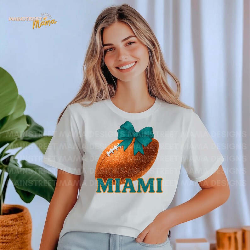 Miami Dolphins Girl Svg Png | Coquette Football Bow | Football Girly ...