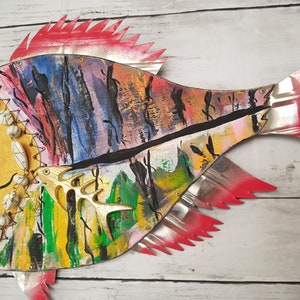 Rainbow Fish Sculpture, Art From Recycled Objects, Marine Wall Decor ...