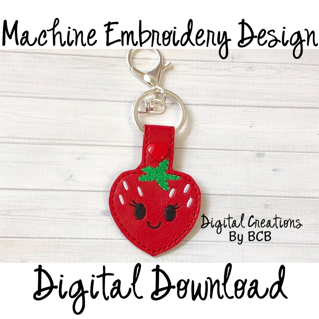 Strawberry Snap Tab Embroidery Design, Digital Machine Embroidery File ...