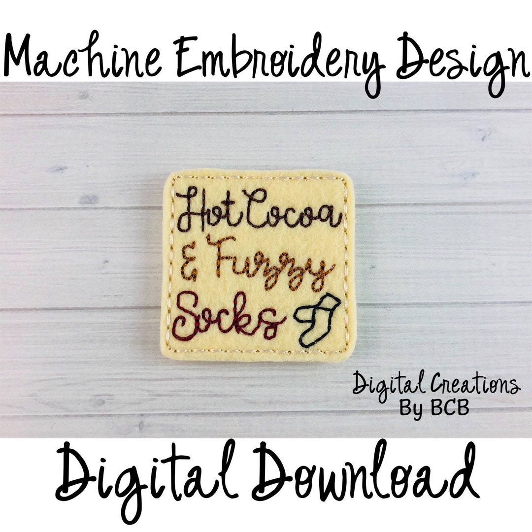 Hot Cocoa & Fuzzy Socks Feltie: Machine Embroidery Design (digital ...