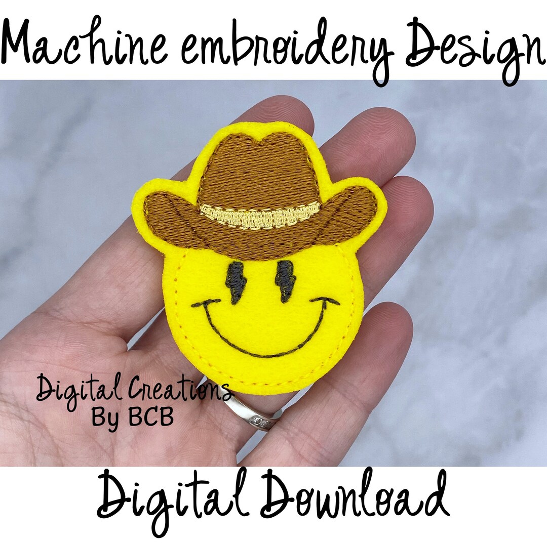 Cowboy Emoji Feltie Embroidery Design: Lightning Eyes (digital Download ...
