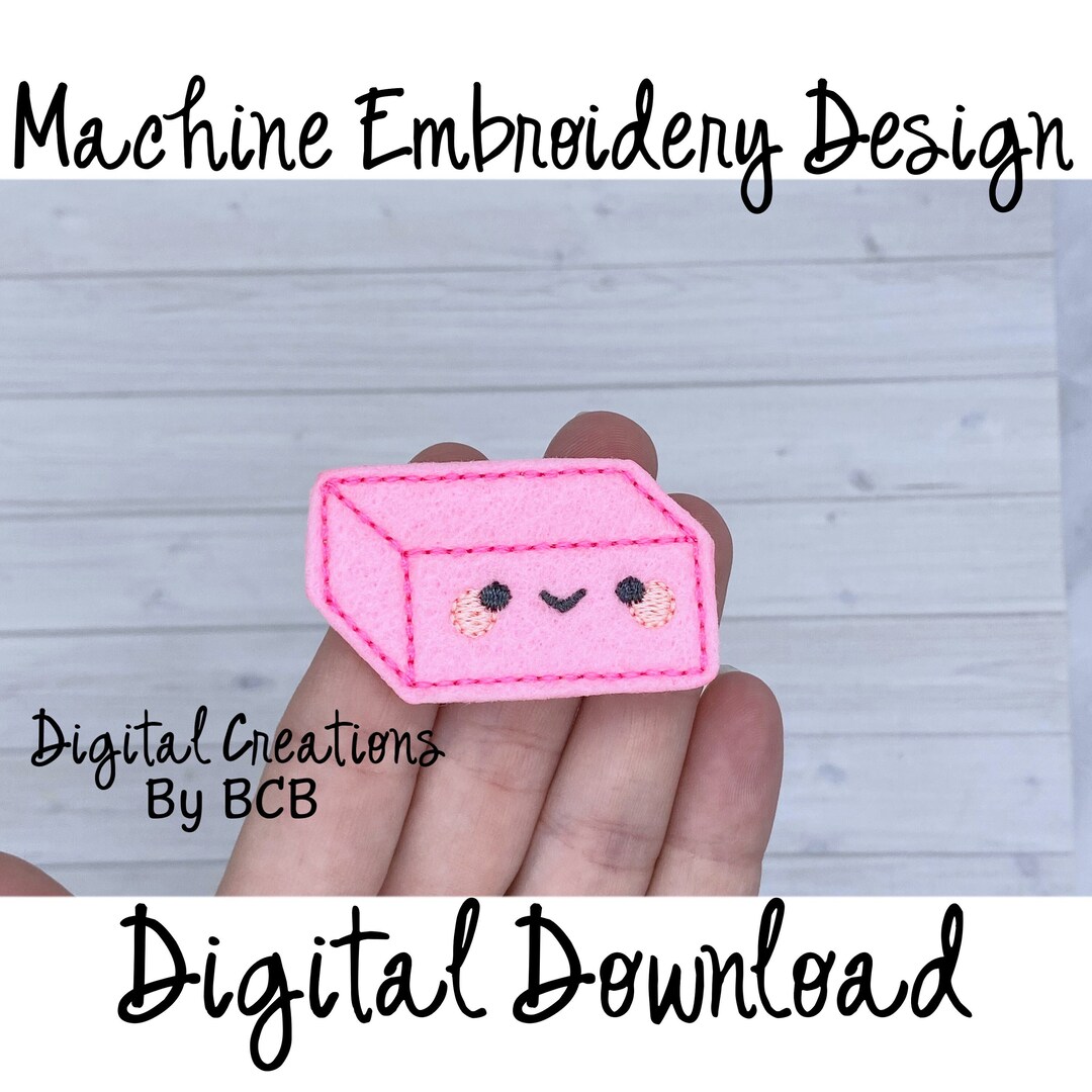 Kawaii Eraser Feltie Embroidery Design, Digital Machine Embroidery File ...