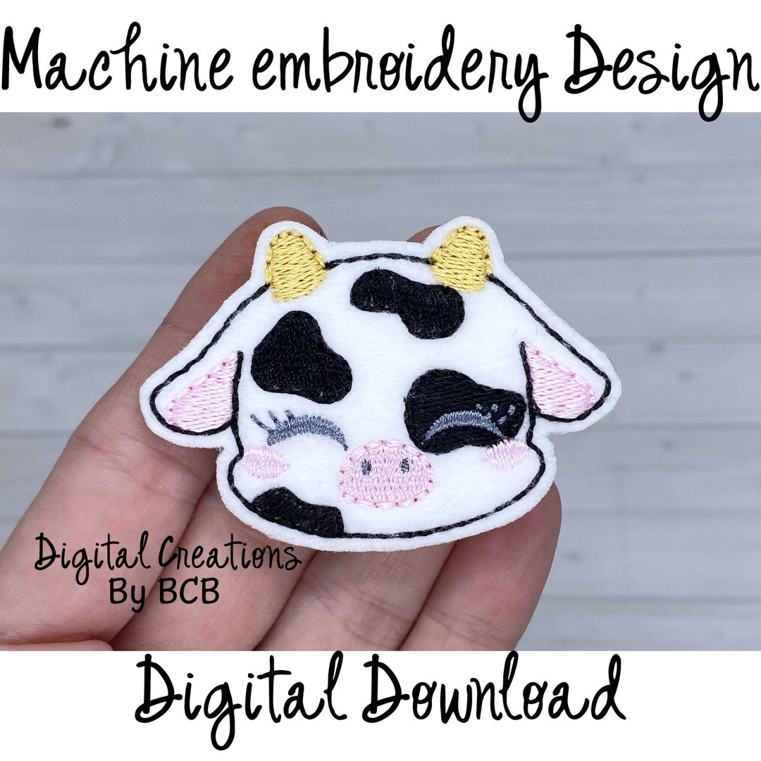 Cute Cow Face Feltie Embroidery Design, Digital Machine Embroidery File ...