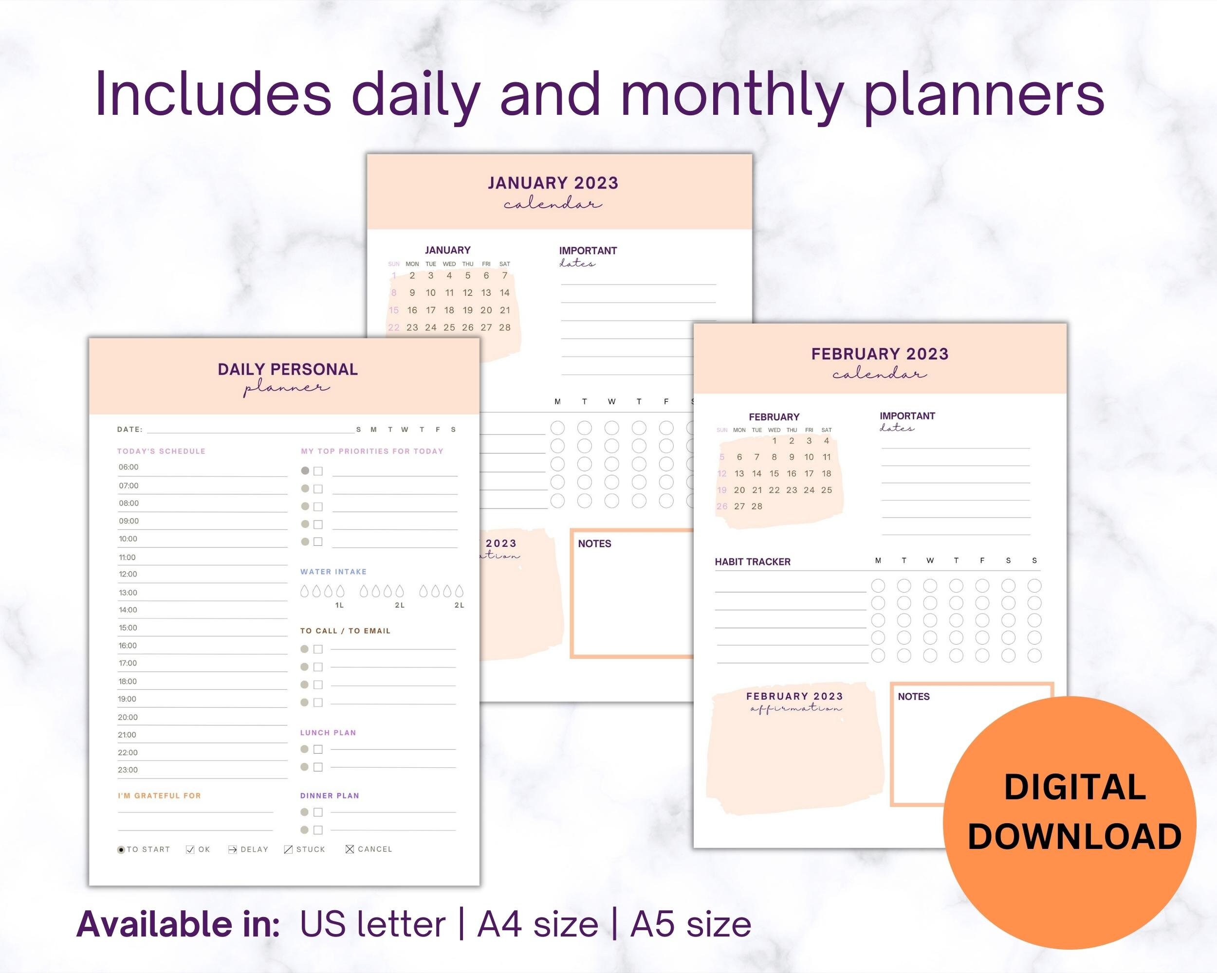 2023 Printable Daily Planner 2023 Monthly and Yearly Planner Daily ...