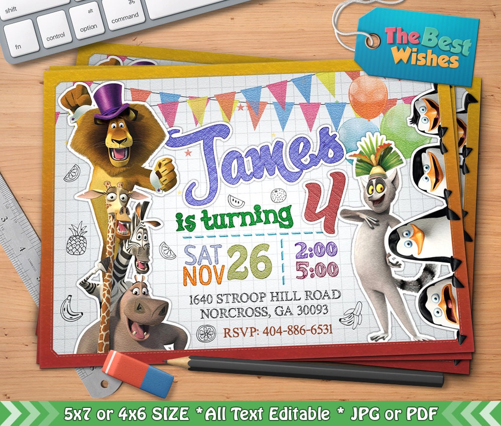 Empty Printable Madagascar Invitations