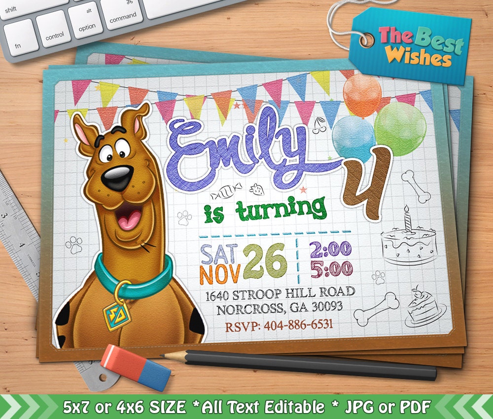 Scooby Doo Invitation Scooby Doo Birthday Party Cartoon | Etsy