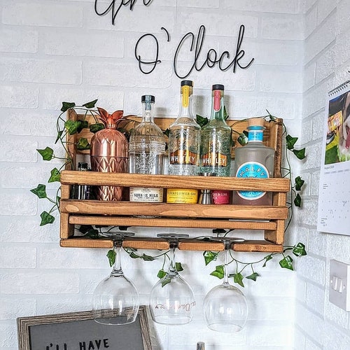 Bespoke Reclaimed Wooden Floating Gin and Tonic Spirit Rack | Etsy UK