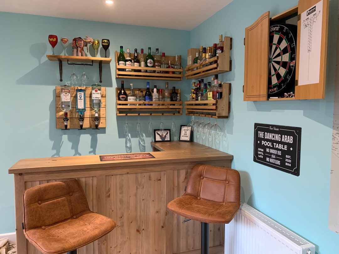 Reclaimed Wood Home Bar Set: Optics Plaque, Bottle & Glass Racks - Etsy UK