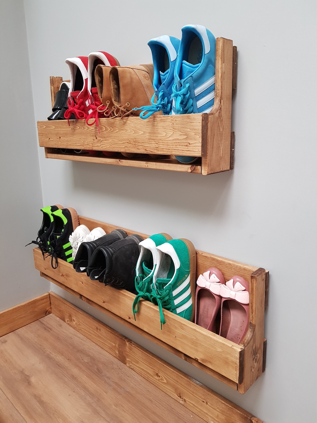 Set of Medium and Large Shoe Racks, Handmade Upcycled Rustic Wood Ideal ...