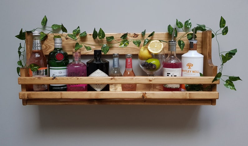 Handmade Bespoke Reclaimed Wooden Gin Rack and Floating Bottle Shelf ...