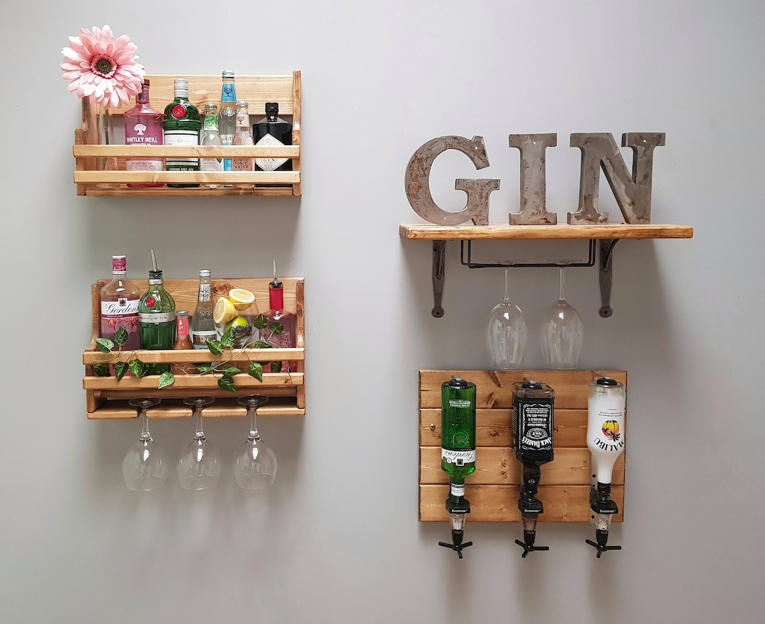 Bespoke Reclaimed Wooden Gin and Tonic Rack With Bottle Shelf - Etsy UK