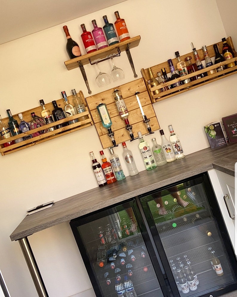 Reclaimed Wood Home Bar Set: Optics Plaque, Bottle & Glass Racks - Etsy UK